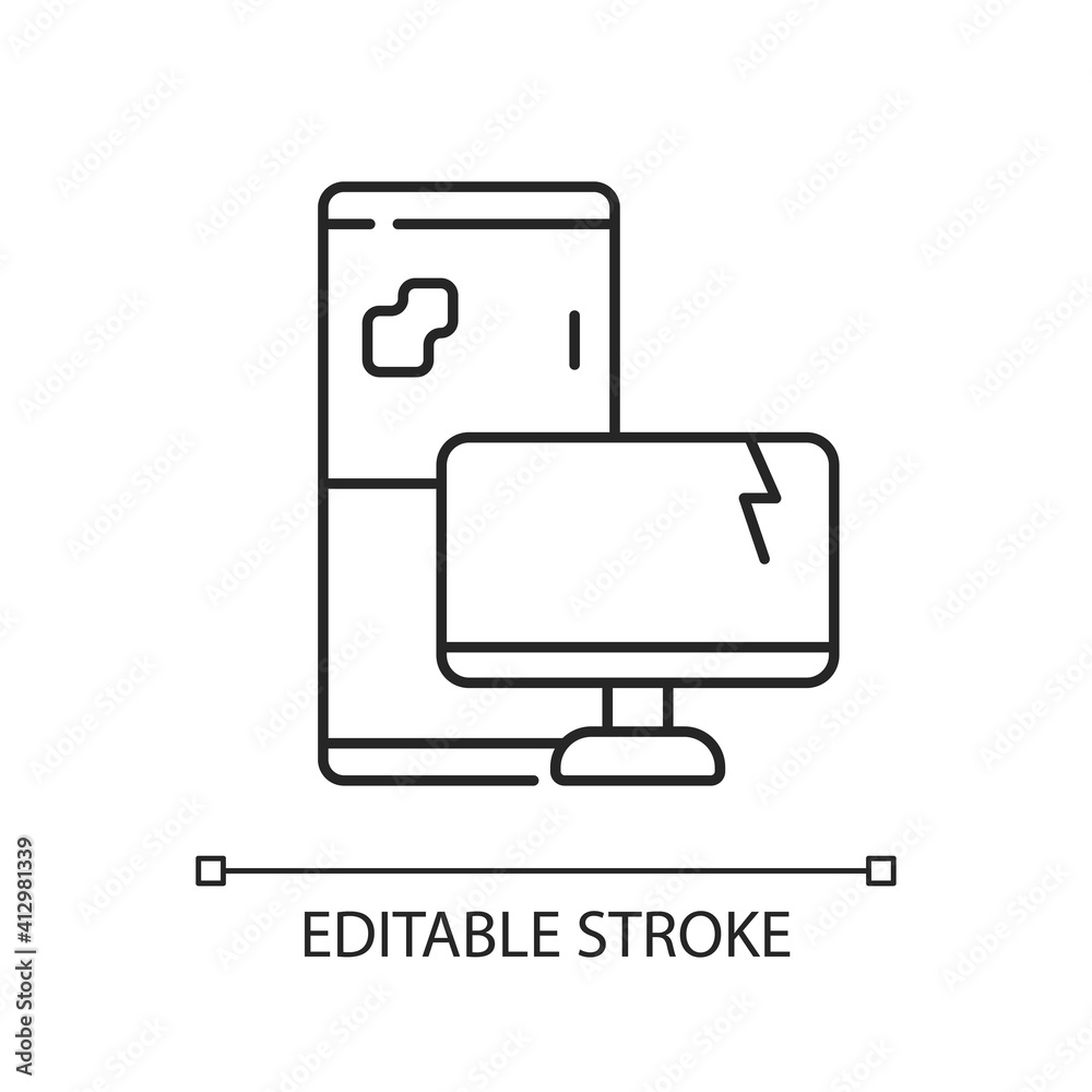 Electronic waste linear icon. E-waste. Discarded electrical and ...