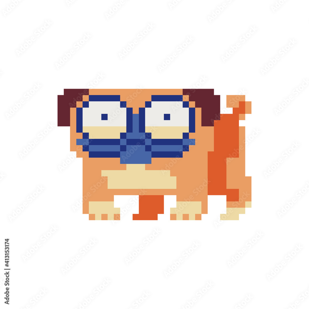 Pekingese. Cute dog. Pixel art cartoon character. Logo pet shop. Video ...