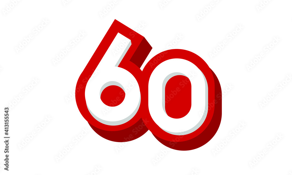 3D Number 60 Red Modern Cool Logo Stock Vector | Adobe Stock