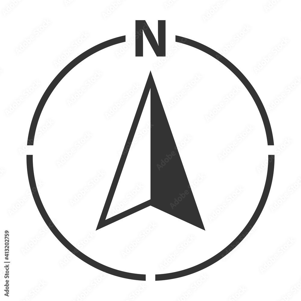 NORTH arrow in circle map orientation symbol with letter N vector ...