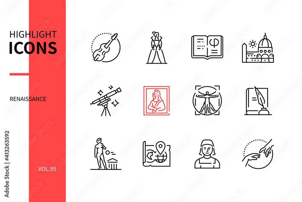 Renaissance - modern line design style icons set Stock Vector | Adobe Stock