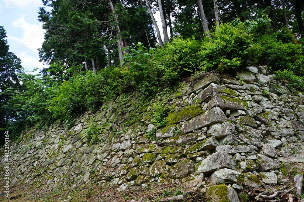 Stone wall (Fortress) of Azuchi Castle (Azuchijo) in Shiga prefecture ...