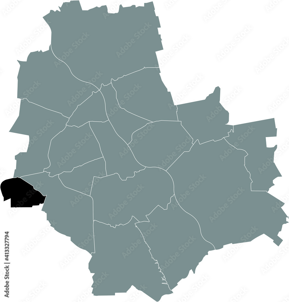 Black location map of the Varsovian Ursus district inside gray map of ...