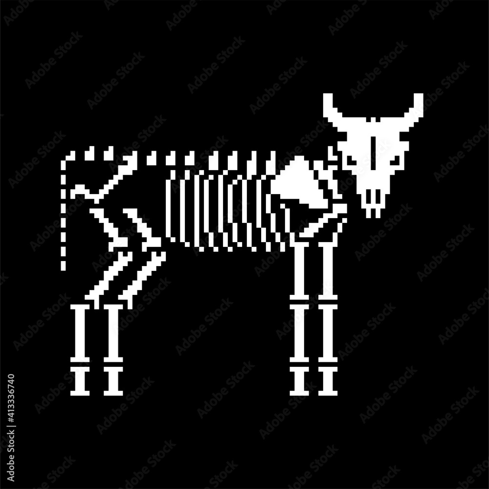 Cow skeleton pixel art. 8 bit Farm animal bones. Bull anatomy. vector ...