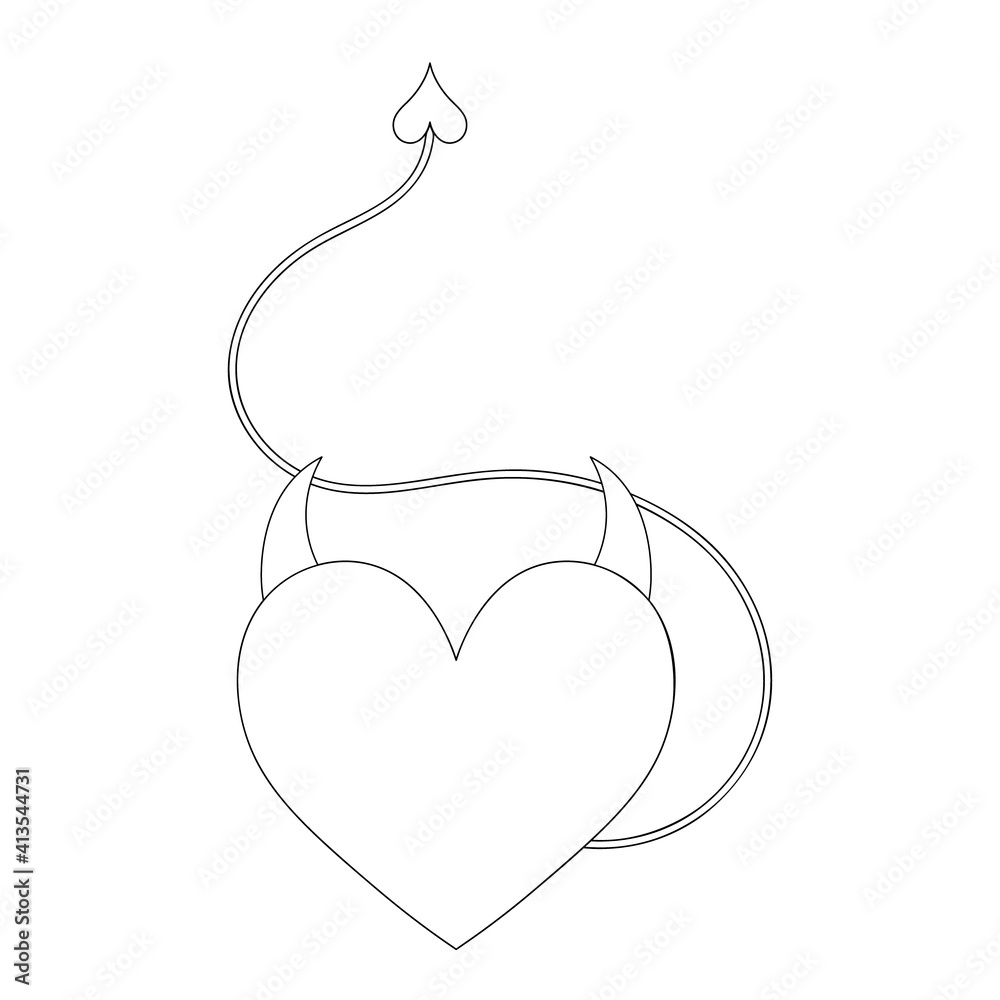Image vectorielle Stock Heart with horns and a tail. Sketch. Devils ...
