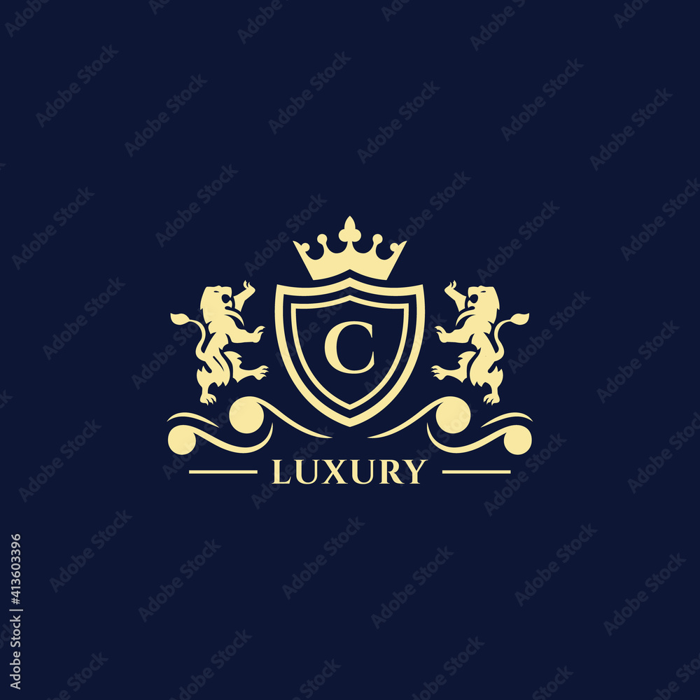 C Letter Gold luxury vintage monogram floral decorative logo with crown ...