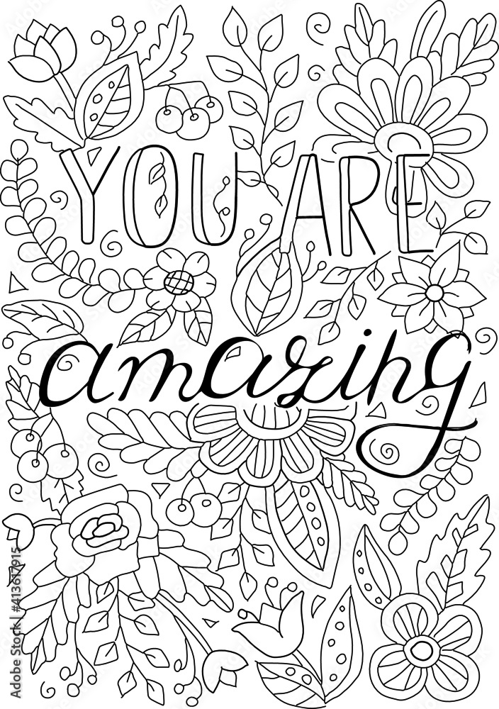 You are amazing. Hand drawn coloring page for kids and adults ...