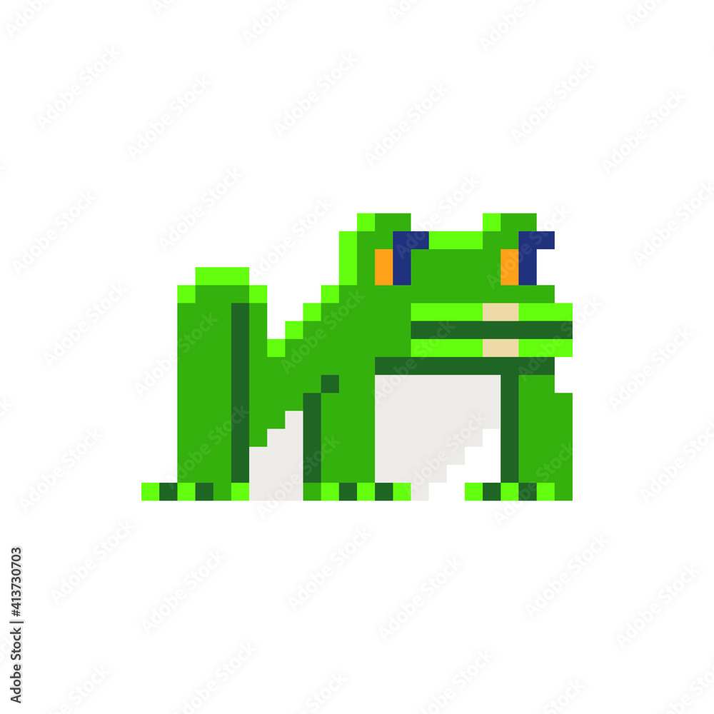 Frog character icon. Pixel art. 8-bit sprite. Sticker design. Isolated ...