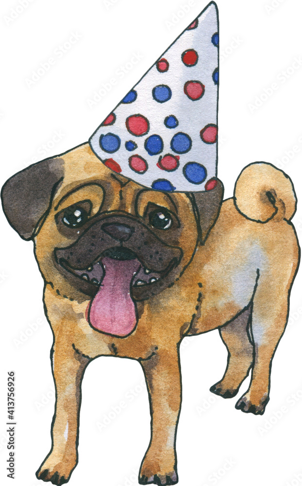 pug clip art watercolor clipart birthday party digital clipart dog ...