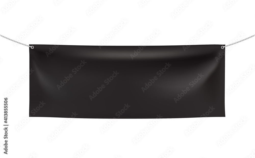 Black rectangular Horizontal Banner with 2 holes and ropes. 3d Vector ...