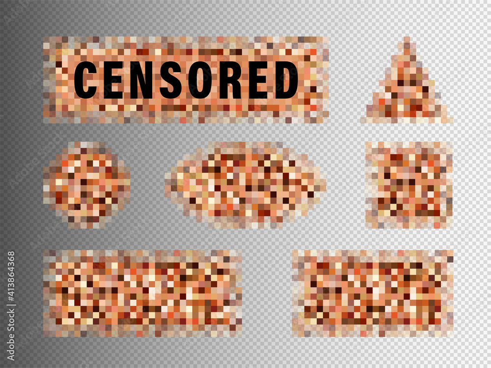 Censorship elements set, censored bar and pixel censor mosaics signs ...
