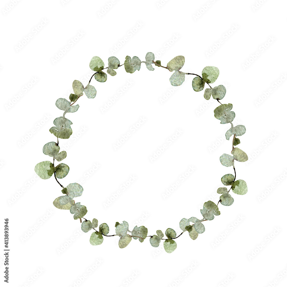 Watercolor eucalyptus border, wreath. Wedding eucalyptus design frame ...