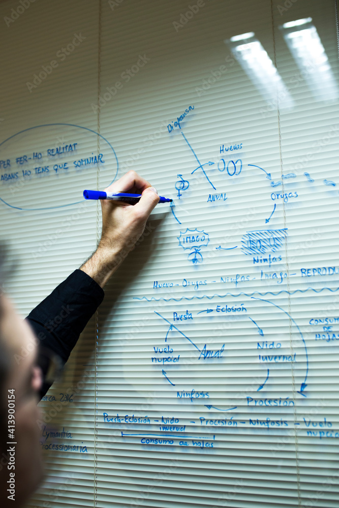 Engineer writing on whiteboard in office Stock Photo | Adobe Stock