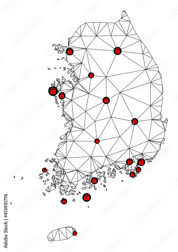 Polygonal mesh lockdown map of South Korea. Abstract mesh lines and ... Polygonal mesh lockdown map of South Korea. Abstract mesh lines and ...
