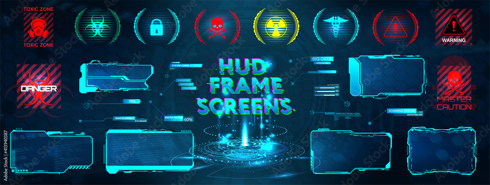 GUI, HUD, UI futuristic frame screen, Callouts titles and Hologram ...