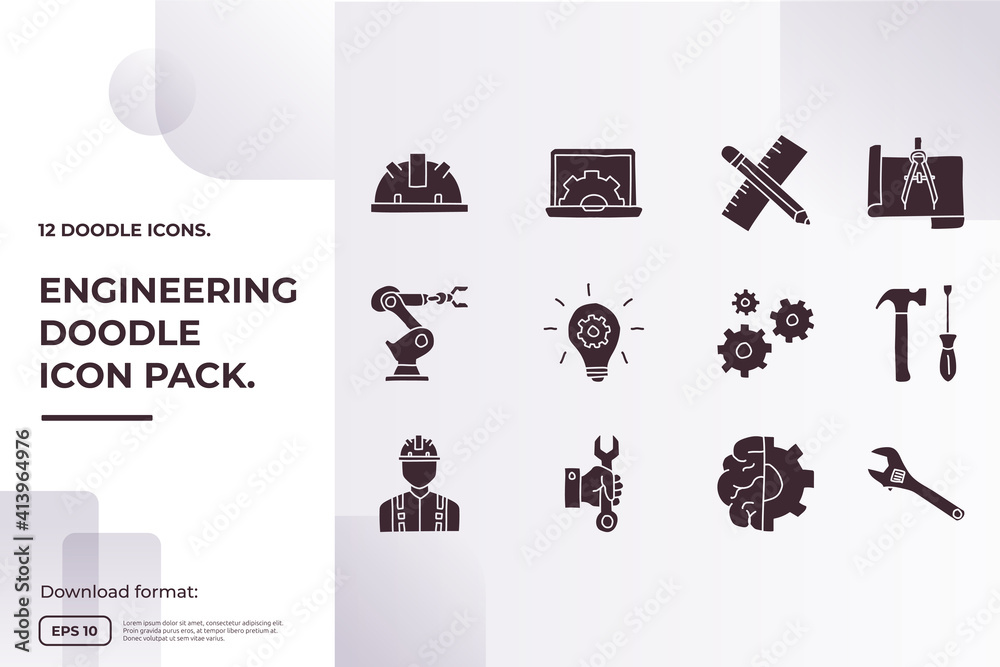 engineering and architecture related doodle icon concept for industrial ...