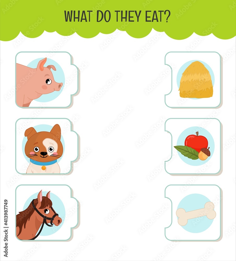 Matching children educational game. What do they eat?. Activity for pre ...