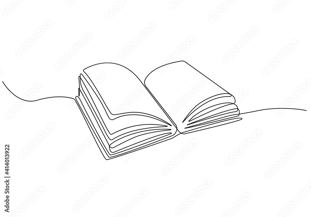 Open Book Continuous One Line Drawing. Open Book Single Line Art ...