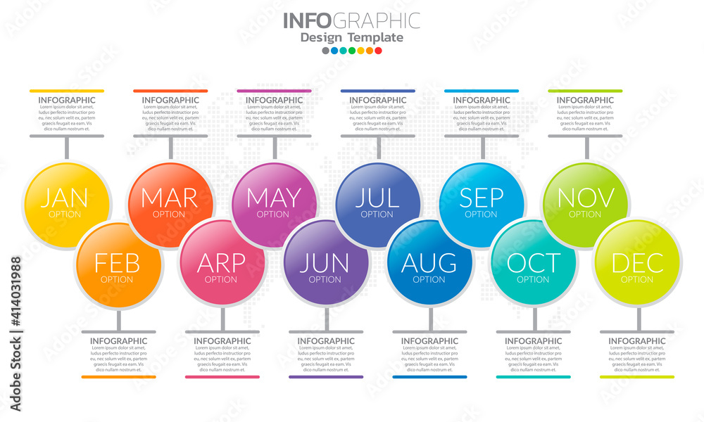 Full year timeline template with 12 months on a horizontal time line as ...