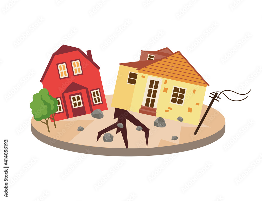 Devastating effects of an earthquake disaster flat vector illustration ...