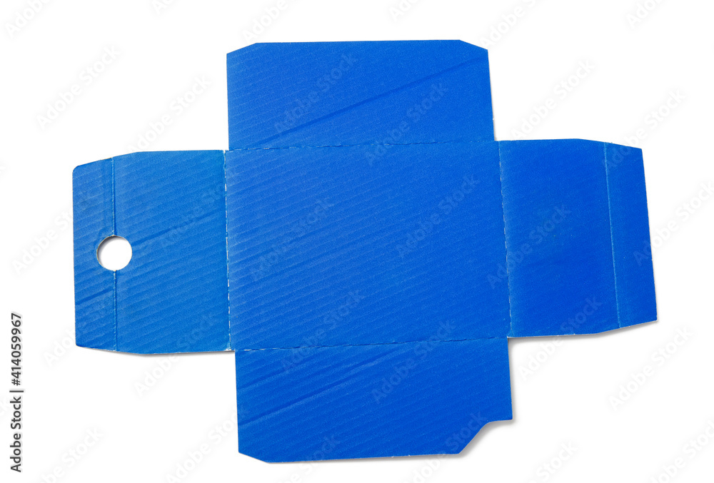 protective paper from under a box with a perfume, template from blue ...