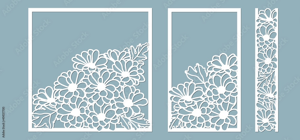 chrysanthemums. set template for laser cutting and Plotter. Flowers ...