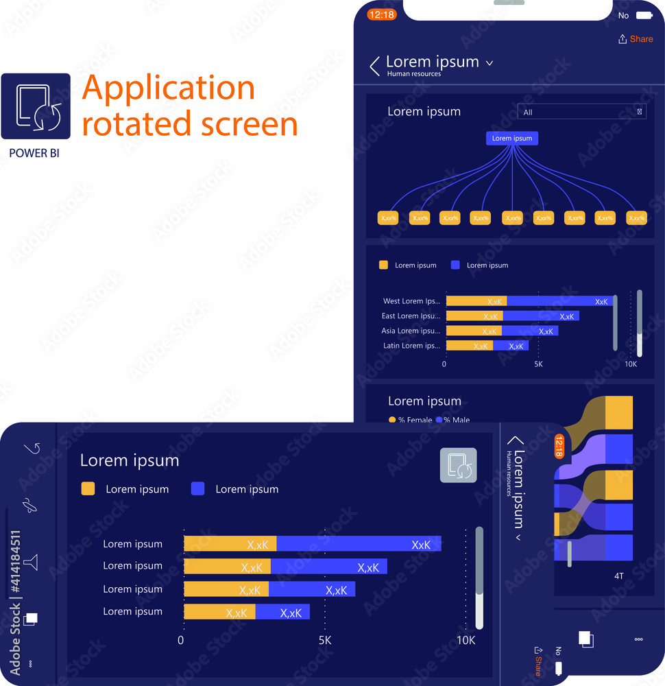 Power BI dashboards for mobile. Horizontal and vertical. Graphics. Data ...