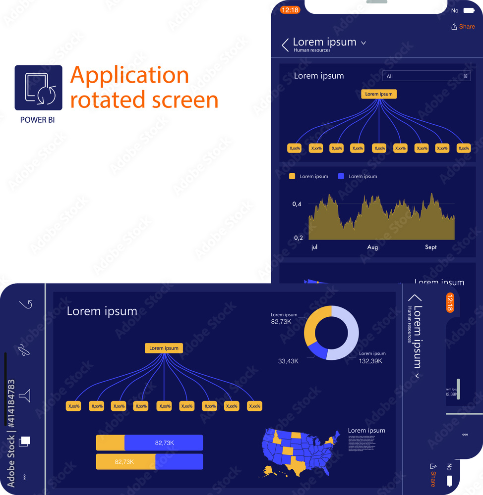 Vector de Stock Power BI dashboards for mobile. Horizontal and vertical ...