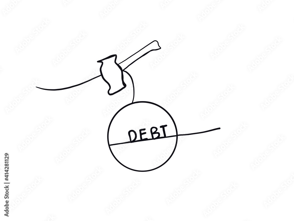 Drawing a simple line on the white background hammer smashed the debt ...