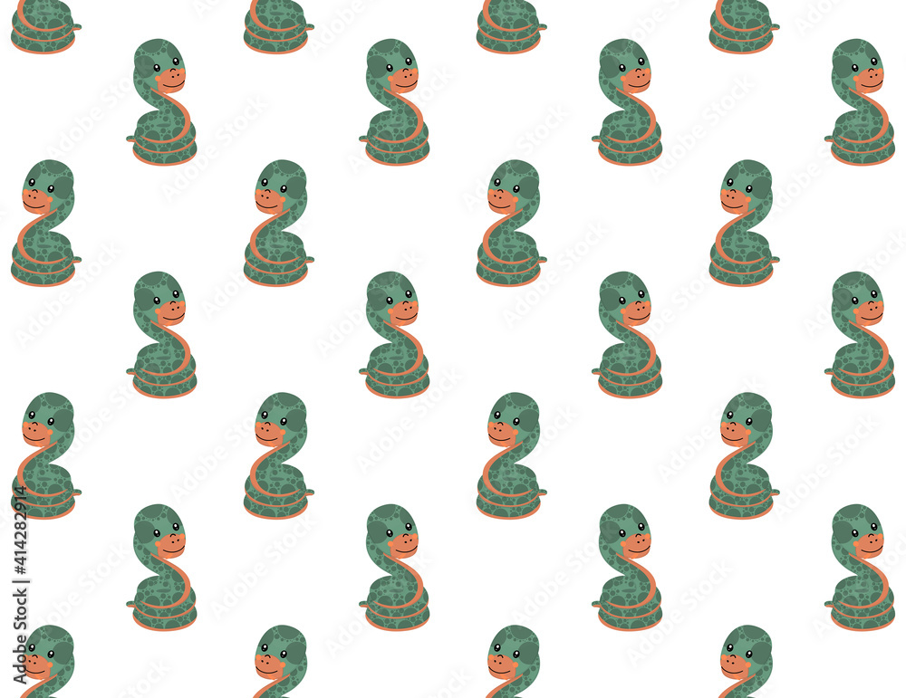 Seamless pattern of cute gentle green characters of a boas constrictor ...