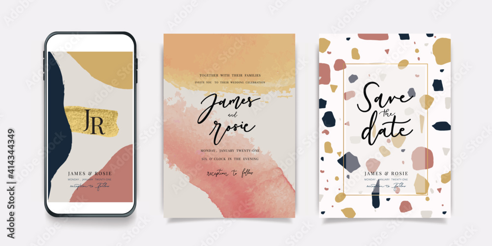 Luxury Pink Social Media, mobile Wedding invite frame templates. Vector ...