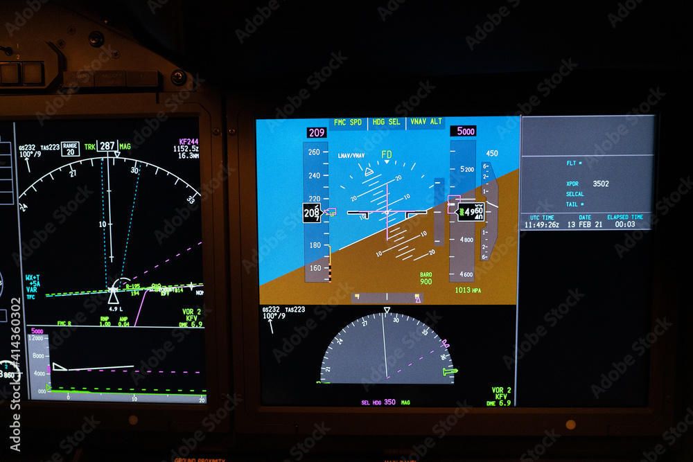 displays and cockpit layout of a modern passenger jet airplane Stock ...