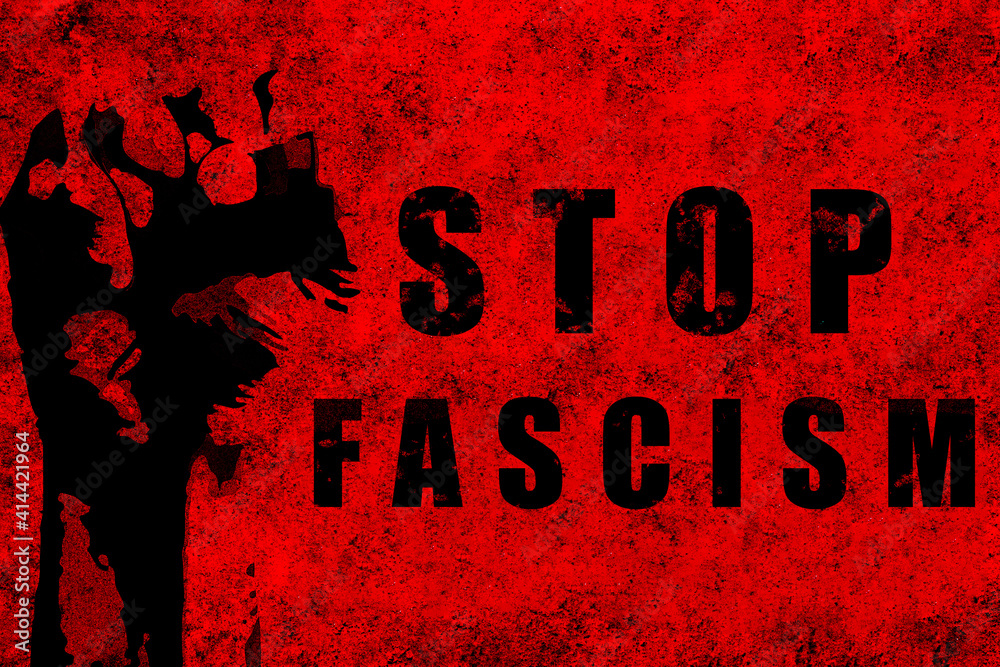 Stop fascism. Red fist raised with a powerful anti-fascist message. Red ...