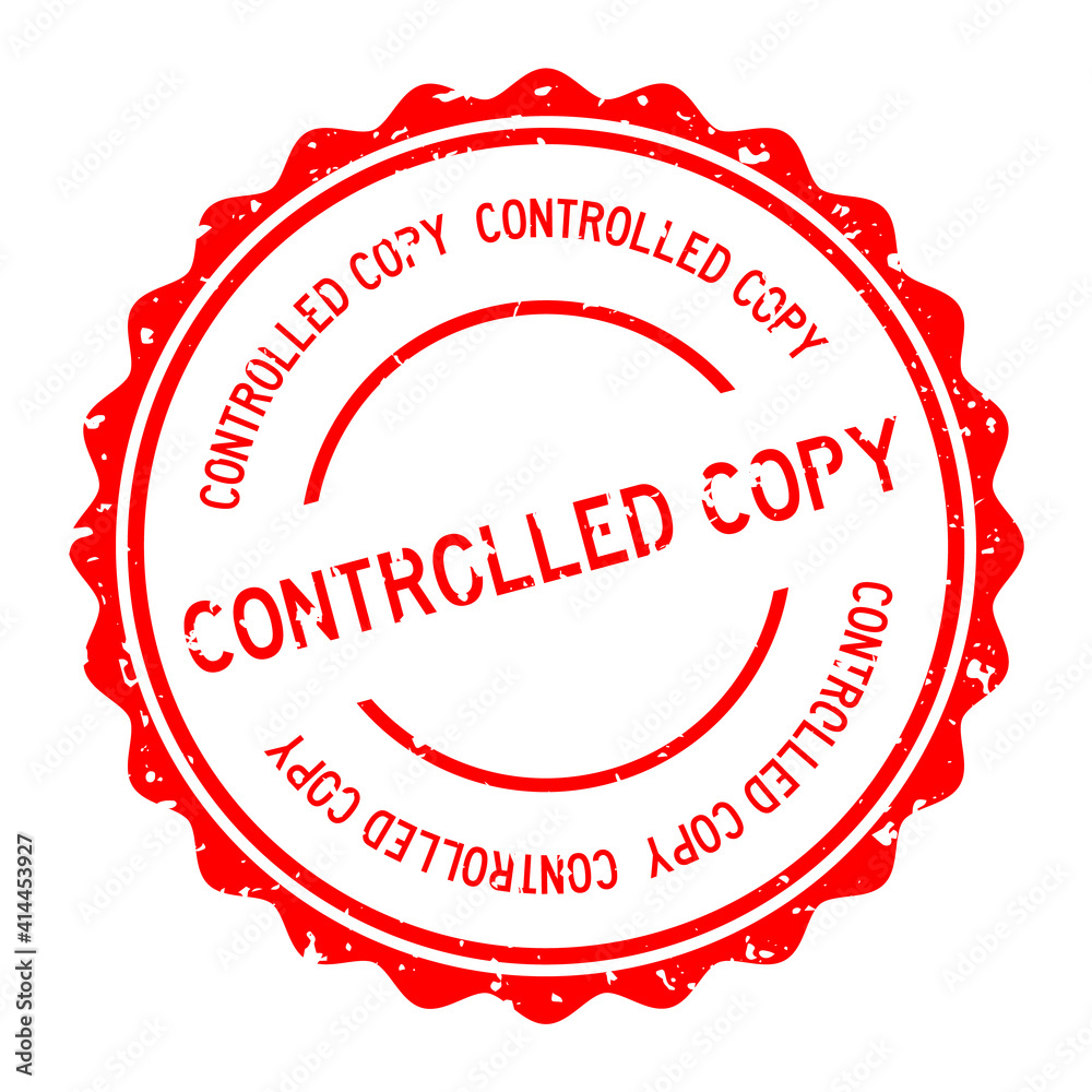 Grunge red controlled copy word round rubber seal stamp on white ...