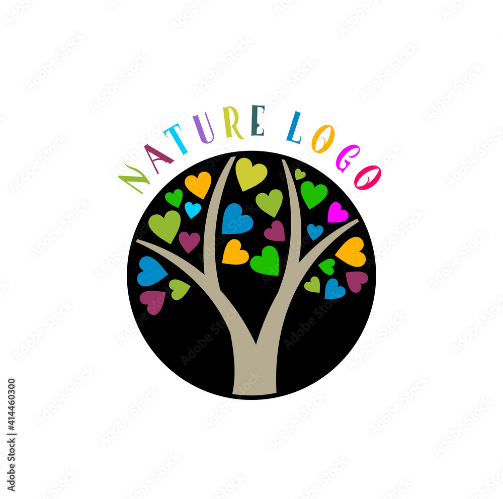 nature logo design template, circular shape with hearth symbols Stock ...