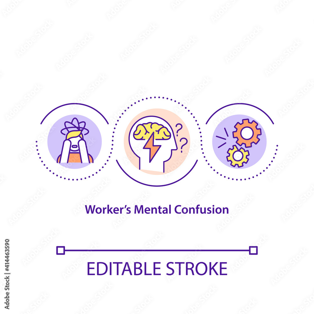Worker mental confusion concept icon. Anxiety at workplace. Stress from ...