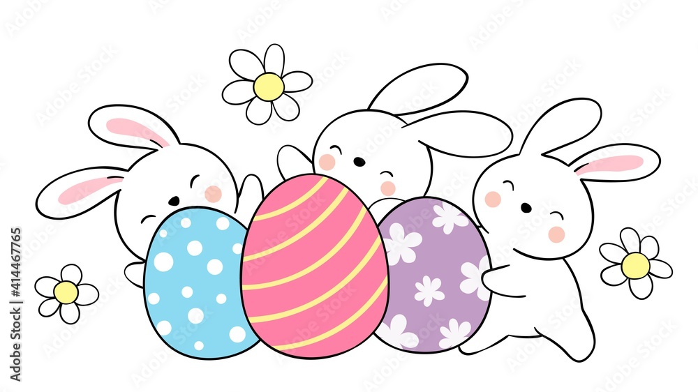 Draw bunny with eggs for Easter and spring Stock Vector | Adobe Stock