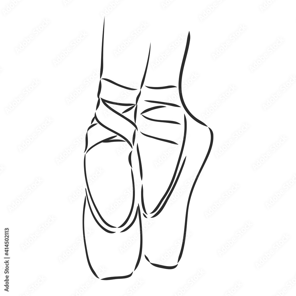Pointe shoes. Ballet shoes. Vector hand-drawn illustration. Ballet ...