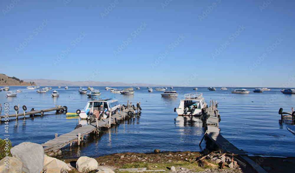 Playa Japapi bay harbor on Isla del Sol, Lake Titicaca, Bolivia Stock Photo | Adobe Stock