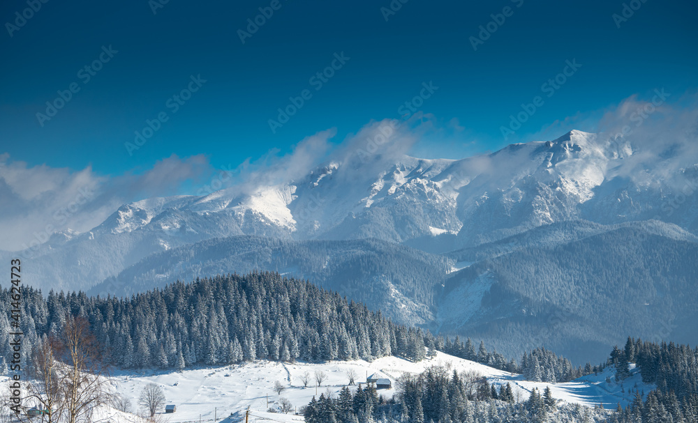 Stock-Foto „Winter landscape in Fundata village from Rucar Bran pass in ...