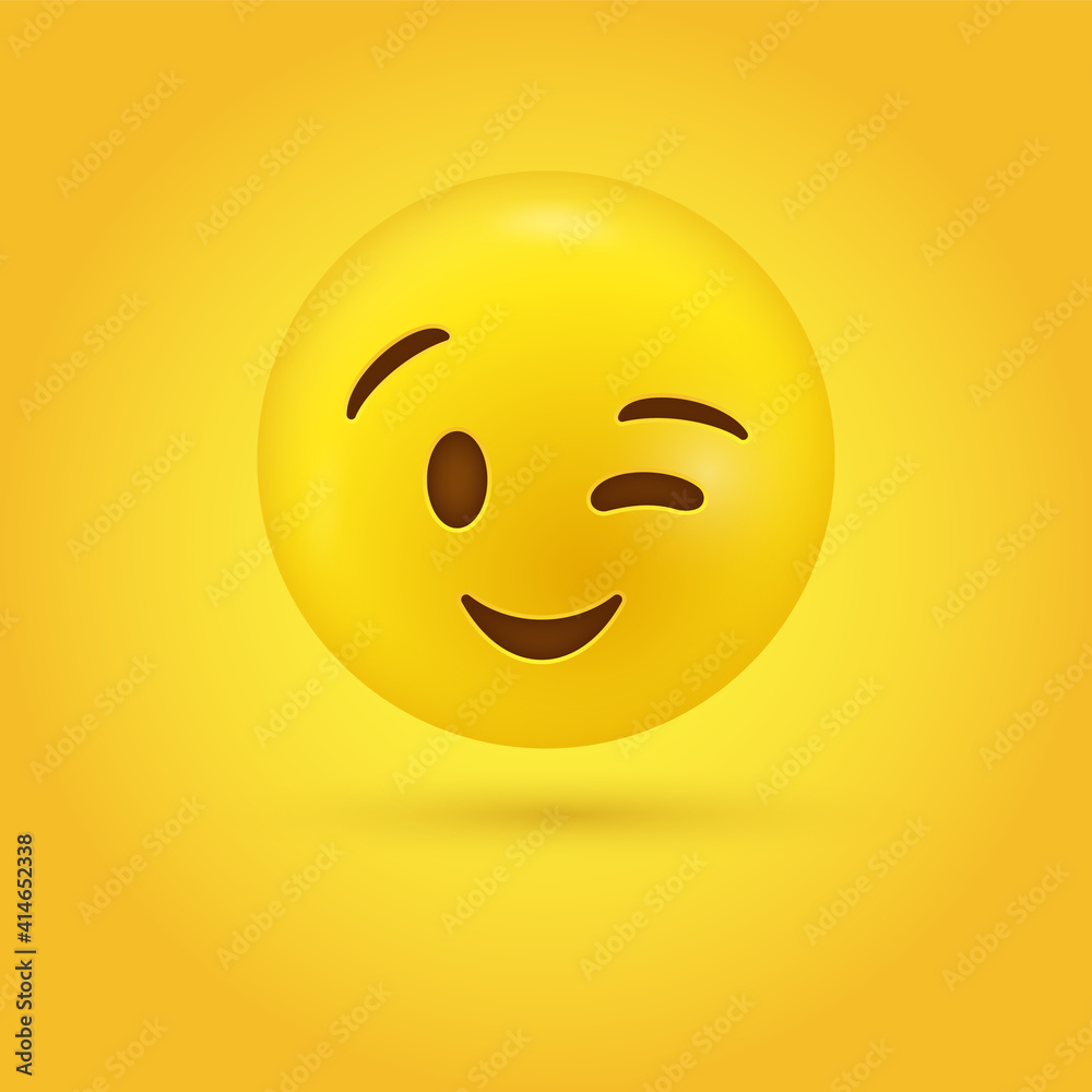 3d Winking emoji face , slight smile winky emoticon closed one eye ...