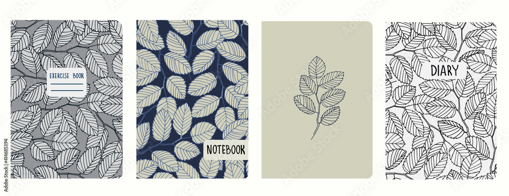 Set of cover page templates with elm tree branches and leaves. Based on ...