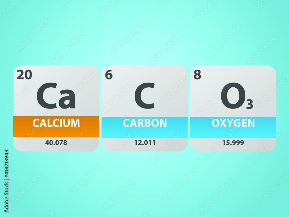 Calcium Carbonate CaCO3 molecule. Simple molecular formula consisting of Calcium, Carbon ...