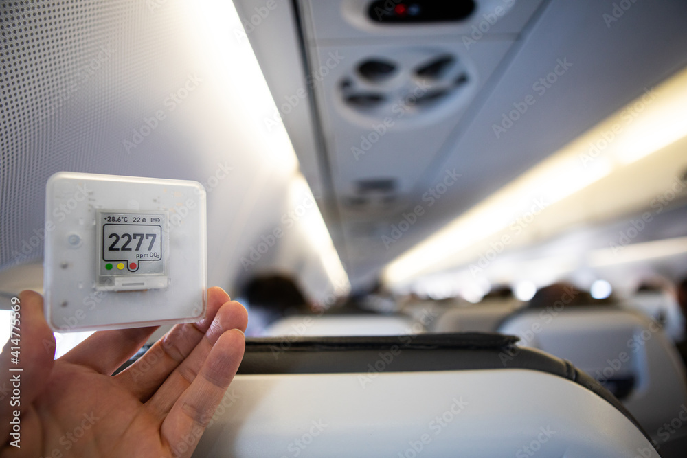 CO₂ sensor monitor. Indoor air quality sensor. Healthy work environment ...