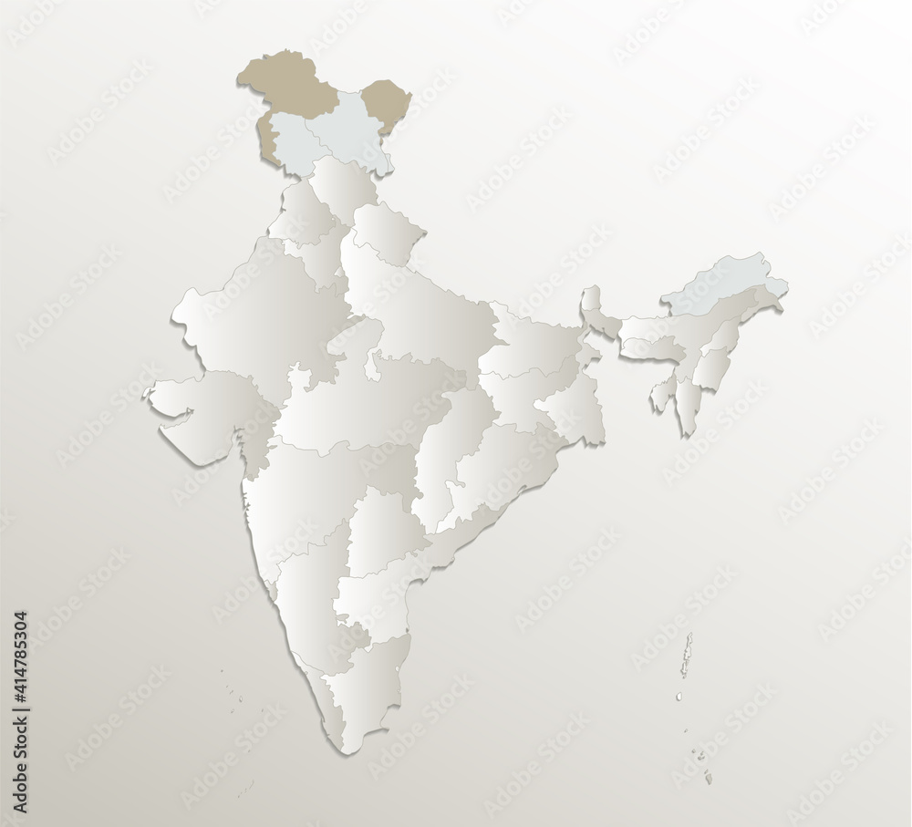 India map, administrative division, separate regions individual, new ...