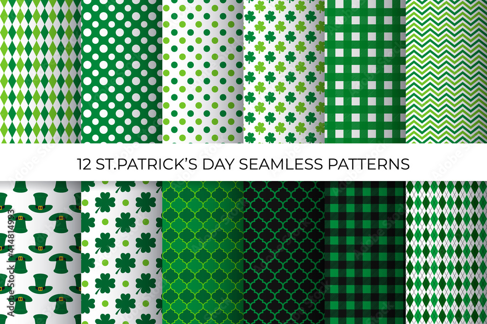 St. Patricks day seamless patterns set. Vector backgrounds. Saint ...