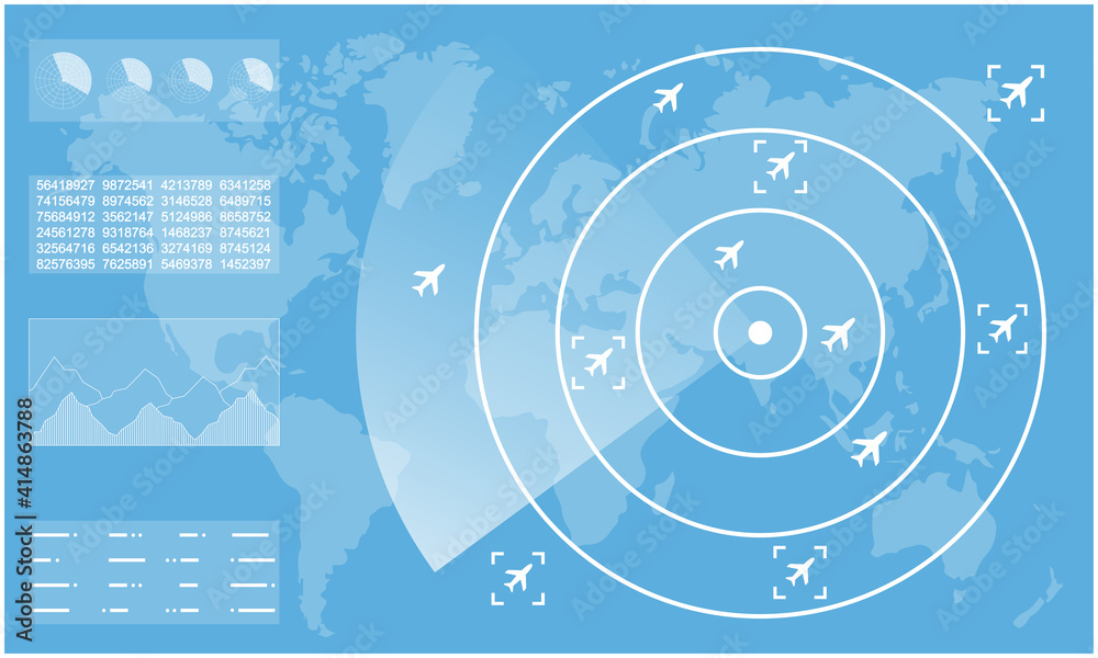 Radar Monitor. Air Traffic Control Radar screen and plane that is ...
