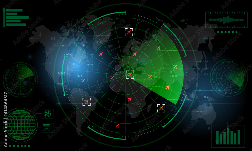 Radar Monitor. Air Traffic Control Radar screen and plane that is ...
