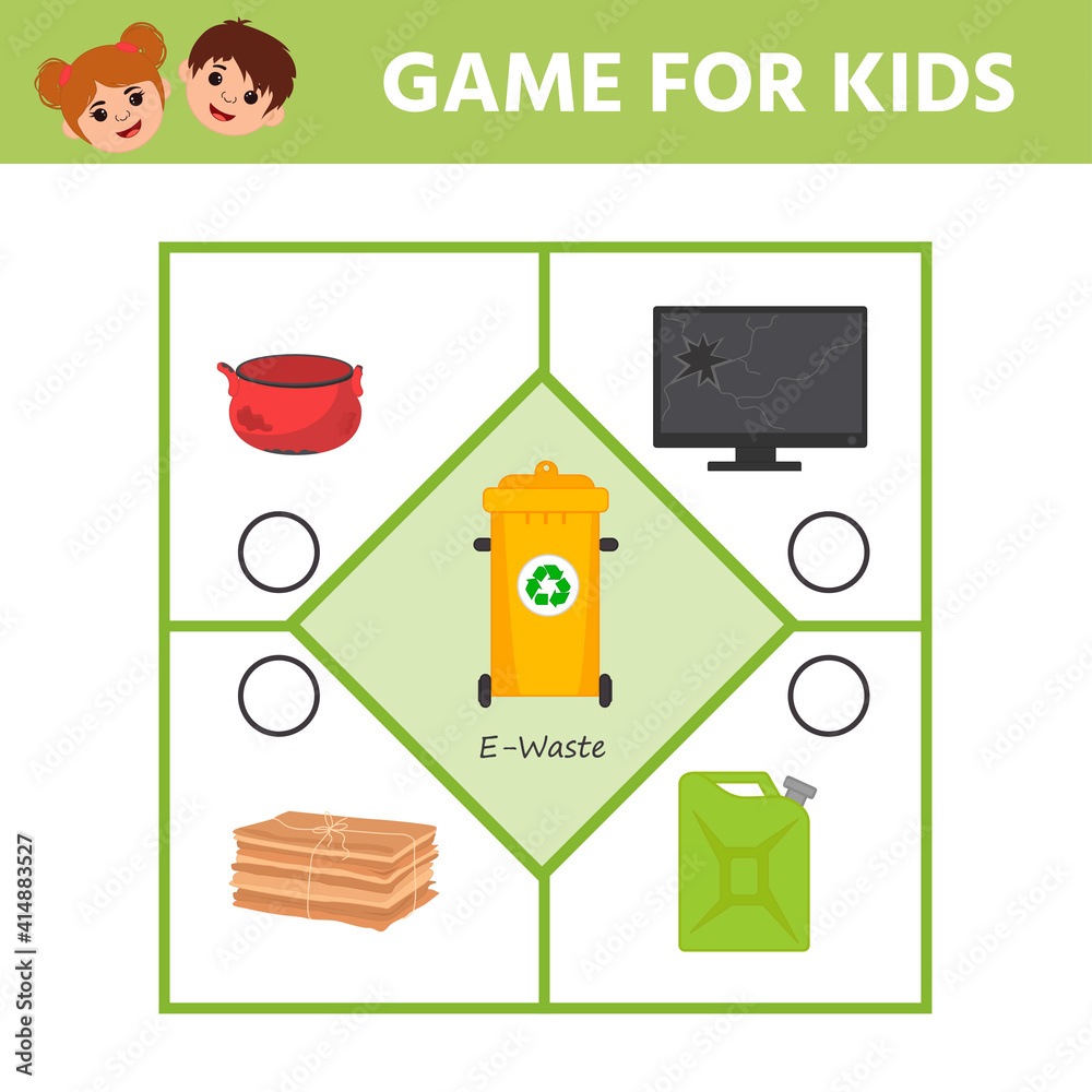 Game for children. Pazl. Waste sorting concept illustration. Sort ...