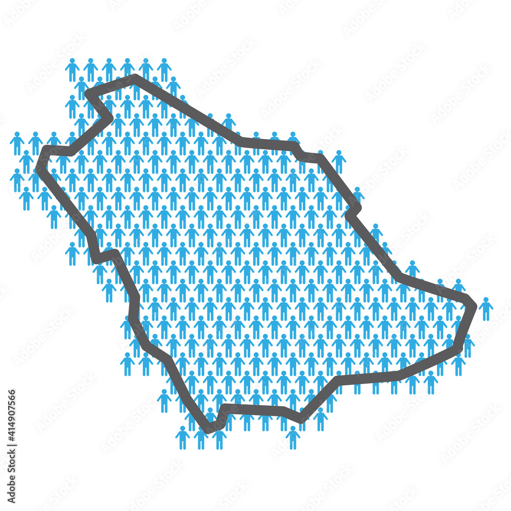Saudi Arabia population map. Country outline made from people figures ...